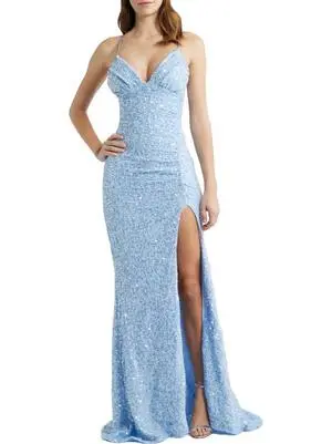 EMERALD SUNDAE Sequin Lace-up Back Mermaid Gown - Perry