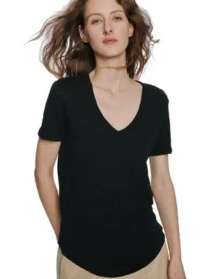 ATM Anthony Thomas Melillo Slub Jersey Classic V-Neck T-Shirt Black