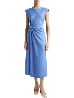 St. John Twisted Bodice Cap-Sleeve Dress Periwinkle