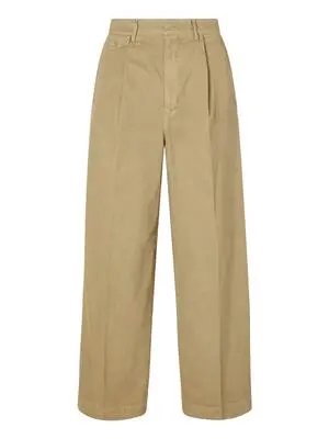 Auralee Garment-Dyed Cotton-Twill Wide-Leg Pants Beige