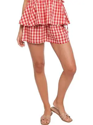 PETAL & PUP Gingham Cotton Shorts - Red Gingham