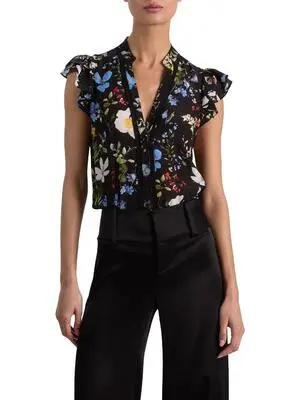 ALICE + OLIVIA Arlette Floral Button-Up Top