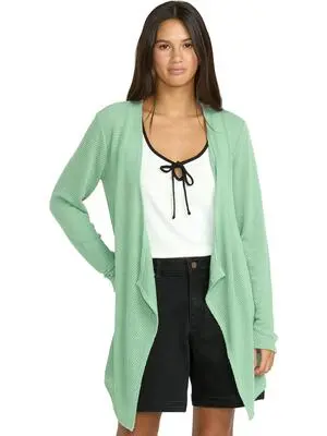 Volcom Draped Pointelle Cardigan - Seagreen