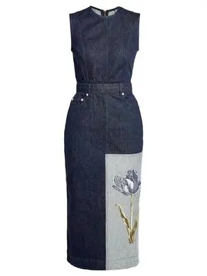 Erdem Floral Cotton Midi Dress - Blue