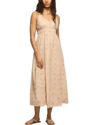 Lucky Brand Printed Empire Waist Midi Dress - Cream Multi