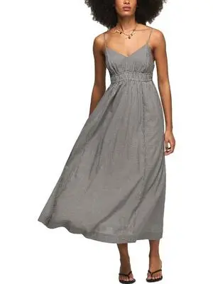 Lucky Brand Printed Empire Waist Midi Dress - Navy Gingham