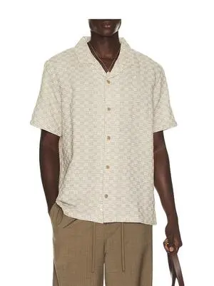 Marine Layer Dobby Resort Shirt - Natural & Brown Check