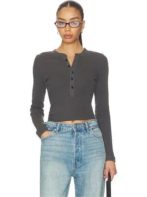 Citizens Of Humanity Drea Waffle Henley Top - Charcoal