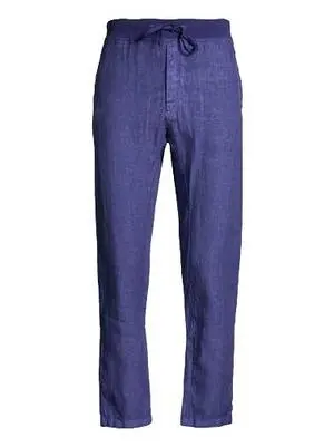 120% Lino Casual Linen Tapered Leg Pants - Blue