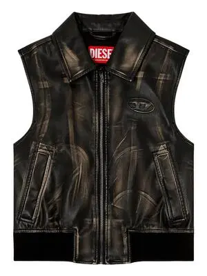 DIESEL® Faux Leather Sleeveless Jacket - Brown