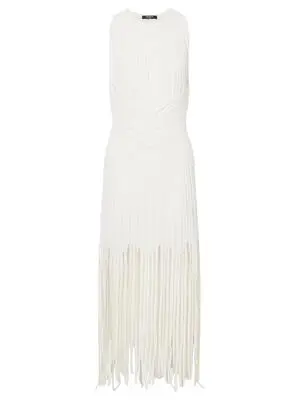 Balmain Fringed Pointelle-knit Midi Dress - Neutrals