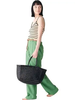Dragon Diffusion Triple Jump Big Woven Leather Tote - Black