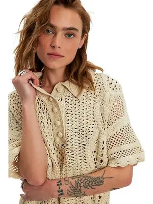 FREE PEOPLE We The Free Dahlia Crochet Polo