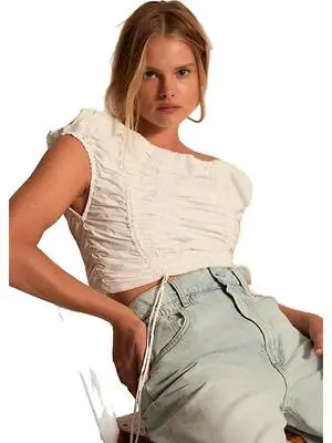 SAEMDI Ruched Off-the-shoulder Top - White