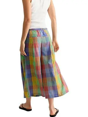 Free People Telluride Wide-leg Crop Pull-on Madras Pants - Rainbow Combo