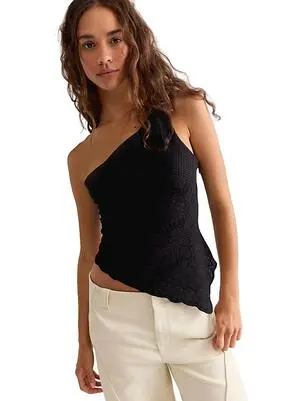 Free People Clover One-Shoulder Top Black