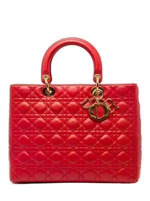 Dior 1999 Christian Dior Large Lambskin Cannage Lady Dior Satchel Red