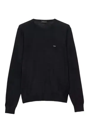 Prada Superfine Wool Crew-neck Sweater With Embroidered Logo - Blue