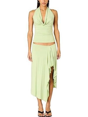 Victoria's Secret Nia Draped Cowl Neck Halter Top With Side Ruching - Green