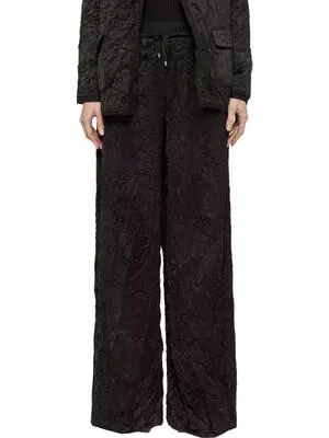 NISSA Crinkle-effect Wide-leg Trousers - Black