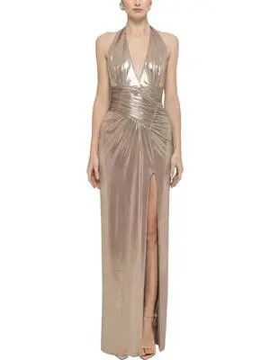 NISSA Gold-tone Twisted Detail Backless Maxi Dress - Neutrals