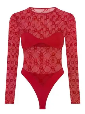 MARINE SERRE Logo-pattern Mesh Bodysuit - Red