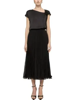 NISSA Pleated Midi Skirt - Black