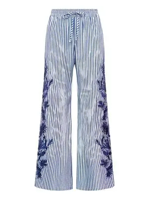 Malìparmi Striped Embroidered Trousers - Blue