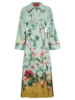 La DoubleJ Zooflora Light Silk Wrap Dress - Blue