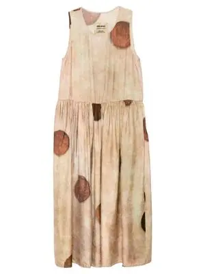 UMA WANG Polka-dot Pleated Midi Dress - Neutrals
