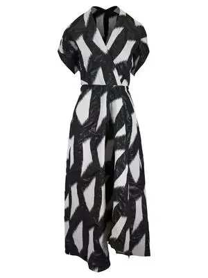 Zero + Maria Cornejo Patterned V-Neck Wrap Dress Black