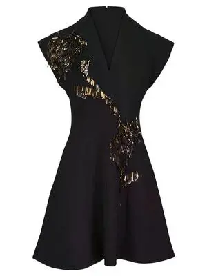 Lela Rose Embroidered V-neck Mini Dress - Black