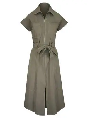 Antonelli Firenze Belted Zipped Midi Dress - Green
