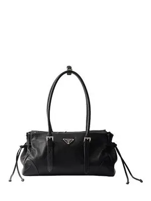 Prada Bonnie Medium Antiqued Leather Tote Bag - Black