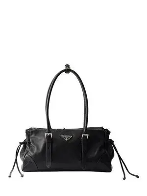 Prada Prada Bonnie Medium Antiqued Leather Tote Bag Matte Black