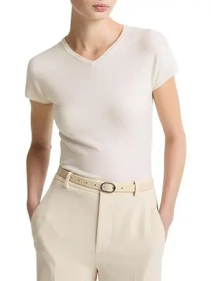 Vince High V-Neck Tee Off White