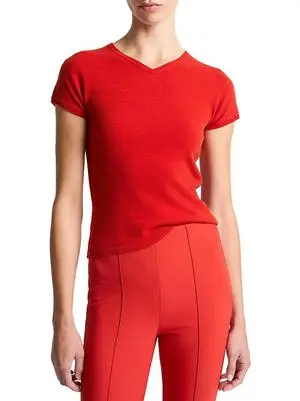 Vince V-neck Wool-cashmere Blend Top - Poppy