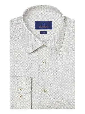 David Donahue Trim Fit Geometric Print Dress Shirt Dune