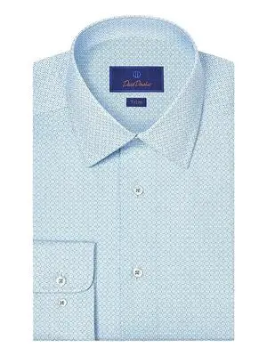 David Donahue Trim Fit Geometric Print Dress Shirt Sky