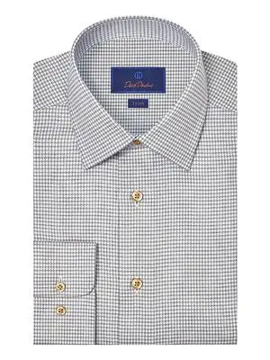 David Donahue Trim Fit Twill Micro Check Dress Shirt - White/ Dune