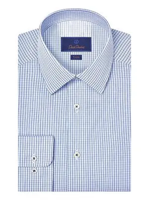 David Donahue Trim Fit Poplin Micro Check Dress Shirt - White/ Blue