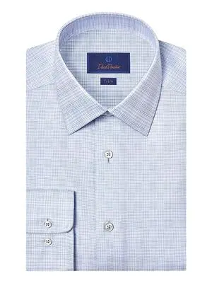 David Donahue Trim Fit Dobby Check Dress Shirt Sky
