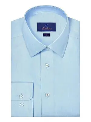 David Donahue Trim Fit Silk Blend Twill Solid Dress Shirt - Sky