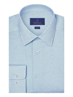 David Donahue Trim Fit Stretch Geometric Print Dress Shirt - Sky
