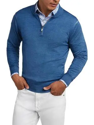 David Donahue Skipper Merino Wool Blend Quarter Zip Sweater - Tidal Blue