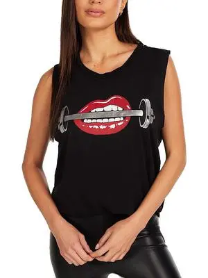 Lauren Moshi Kerry Barbell Lip Tee Black
