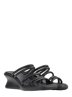 Camper Louise Leather Strap Wedge Sandal Black