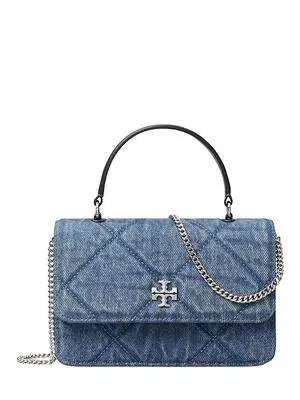 Tory Burch Kira Mini Diamond Quilt Denim Crossbody Bag Blue