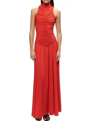 NOCTURNE Ruched High-neck Maxi Dress - Red