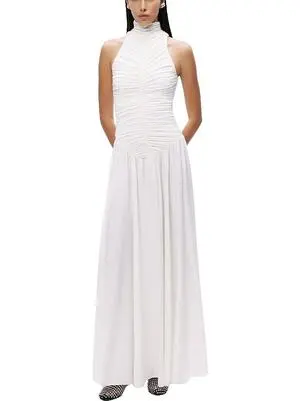NOCTURNE Ruched High-neck Maxi Dress - White